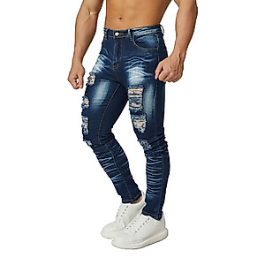 HUNGSON Men's Ripped Skinny Jeans Stretchy Slim Fit Jeans Pants for Men