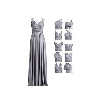 Bridesmaid Dresses for Women, Convertible Sleeve V-Neck Floor Length Prom Wrap Maxi Convertible Long Dress Grey