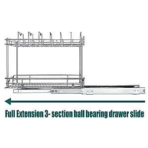 OCG 2 Tier Pull Out Cabinet Organizer for Lid Cookware (11" W x 18" D), Slide Out Kitchen Cabinet Shelves, 2 in 1, Chrome Finish