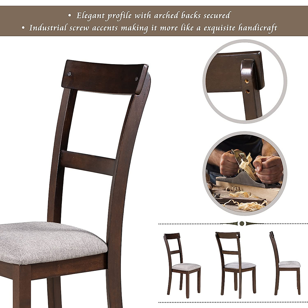 LAVHOME 5-Piece Set Industrial Wooden Kitchen Table and 4 Chairs for Dining Room (Espresso)