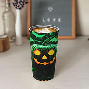 Insulated Coffee Mug Green Ghost Horror Halloween 17oz Double Wall Vacuum Stainless Steel Tumbler With Leak-Proof Lid And Handle, Cute Travel Thermos Mug For Cold Hot Drinks