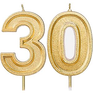 LUTER 2.76 Inches Large Birthday Candles Gold Glitter Birthday Cake Candles Number Candles Cake Topper Decoration for Wedding Party Kids Adults, Number 30