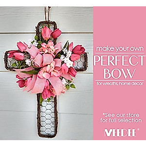 MEEDEE Pink Burlap Ribbon 1.5 Inch Pink Wired Ribbon Light Pink Burlap Ribbon Wired Baby Pink Ribbon for Baby Shower, Crafts, Wreath, Wedding, Gift Wrapping, Garland, Bows Making, Swag (10 Yards)