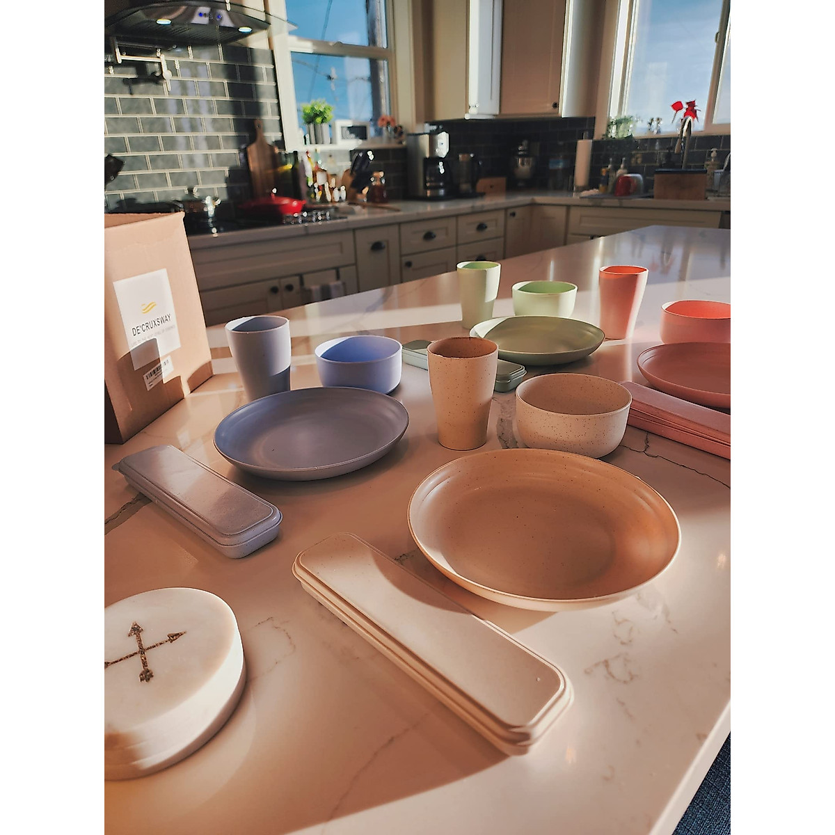 28-Piece Wheat Straw Dinnerware Set - Lightweight, Microwave & Dishwasher Safe - Perfect for Camping, Picnics & Everyday Use