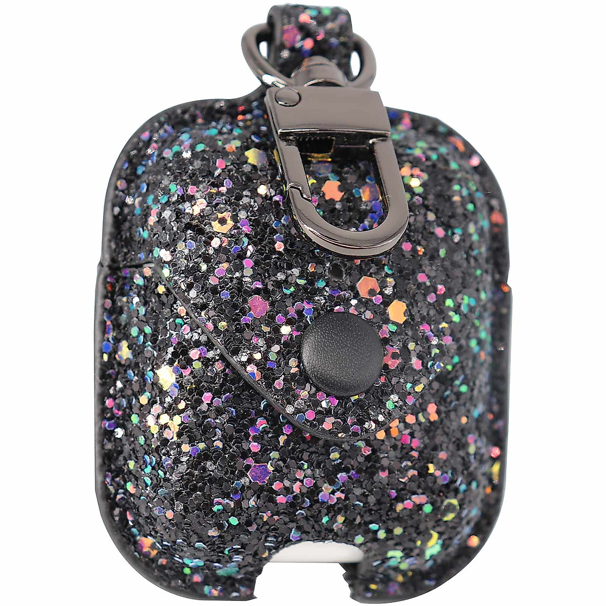 ONGHSD Bling Shiny PU Leather Carrying Case for AirPods 1 & 2 Charging Case Cover Women Girls Protective Case Glitter with Sequins Pocket Pouch for AirPods 1st 2nd Generation Case (Black)
