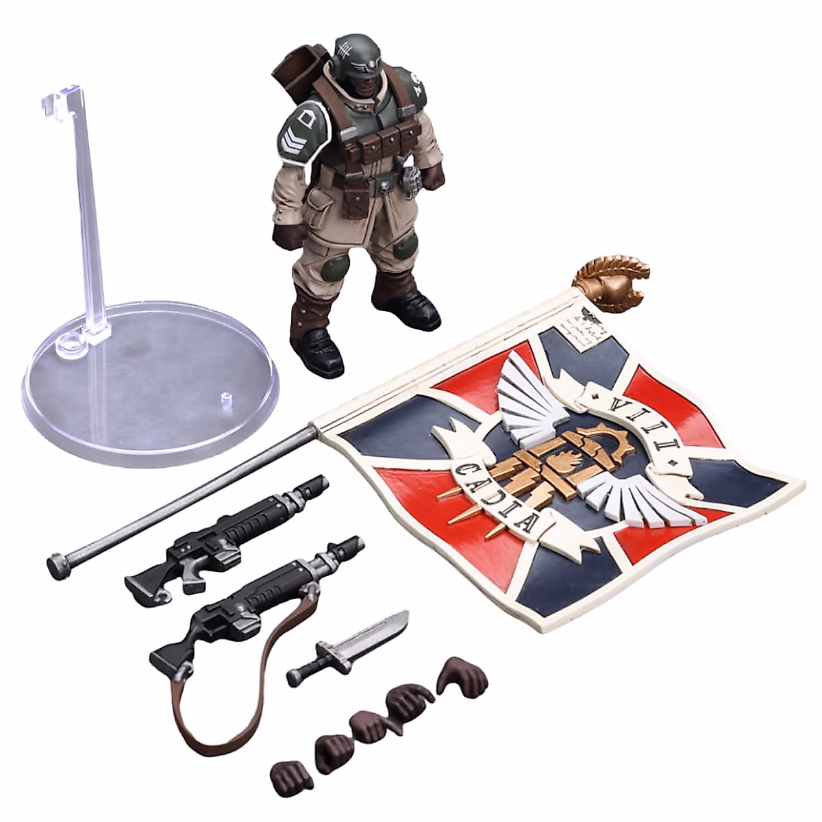 HiPlay JoyToy Warhammer 40K Collectible Figure: Astra Militarum Cadian Command Squad Veteran with Regimental Standard 1:18 Scale Action Figures JT7929 (Veteran with Regimental Standard)