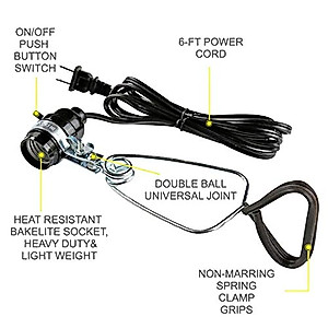 Simple Deluxe HIWKLTCLAMPSOCKET 1-Pack E26 Clamp Light Socket up to 150 Watt 18/2-Gauge 6 Feet Cord, Lamp, Black