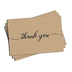 Kraft Thank You Note Cards - (Set of 50) 4" x 6" - Blank on Back - Thick Cardstock, Personal, Business, Large