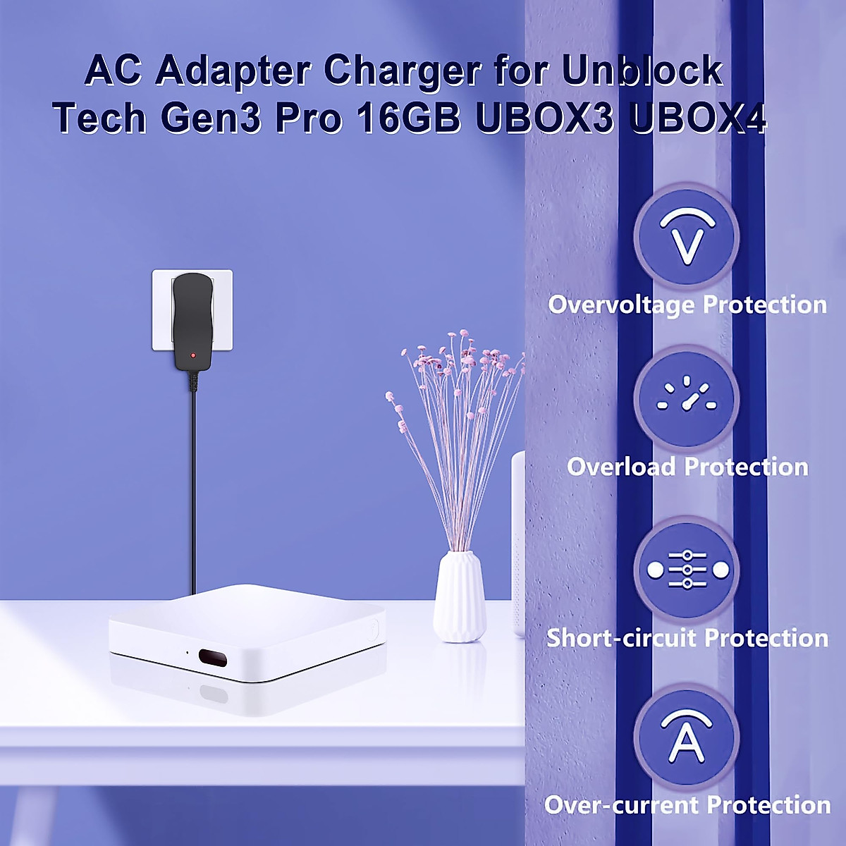 Digipartspower AC Adapter Charger for Unblock Tech Gen3 Pro 16GB UBOX3 UBOX4 TV Box Power Line