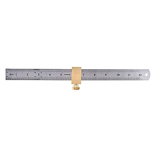 30cm Steel Ruler with Positioning Block, Woodworking Marking Locator Measuring Tool with Brass Slide Block, Carpentry Tools