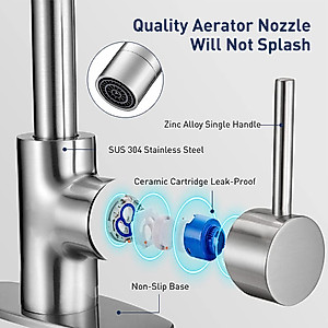 PHICHI Bar Faucet Chrome, 1 Or 3 Hole Single Handle Stainless Steel Gooseneck Sink Faucets for Bathroom Bath Outdoor with Hot & Cold Water Supply Lines