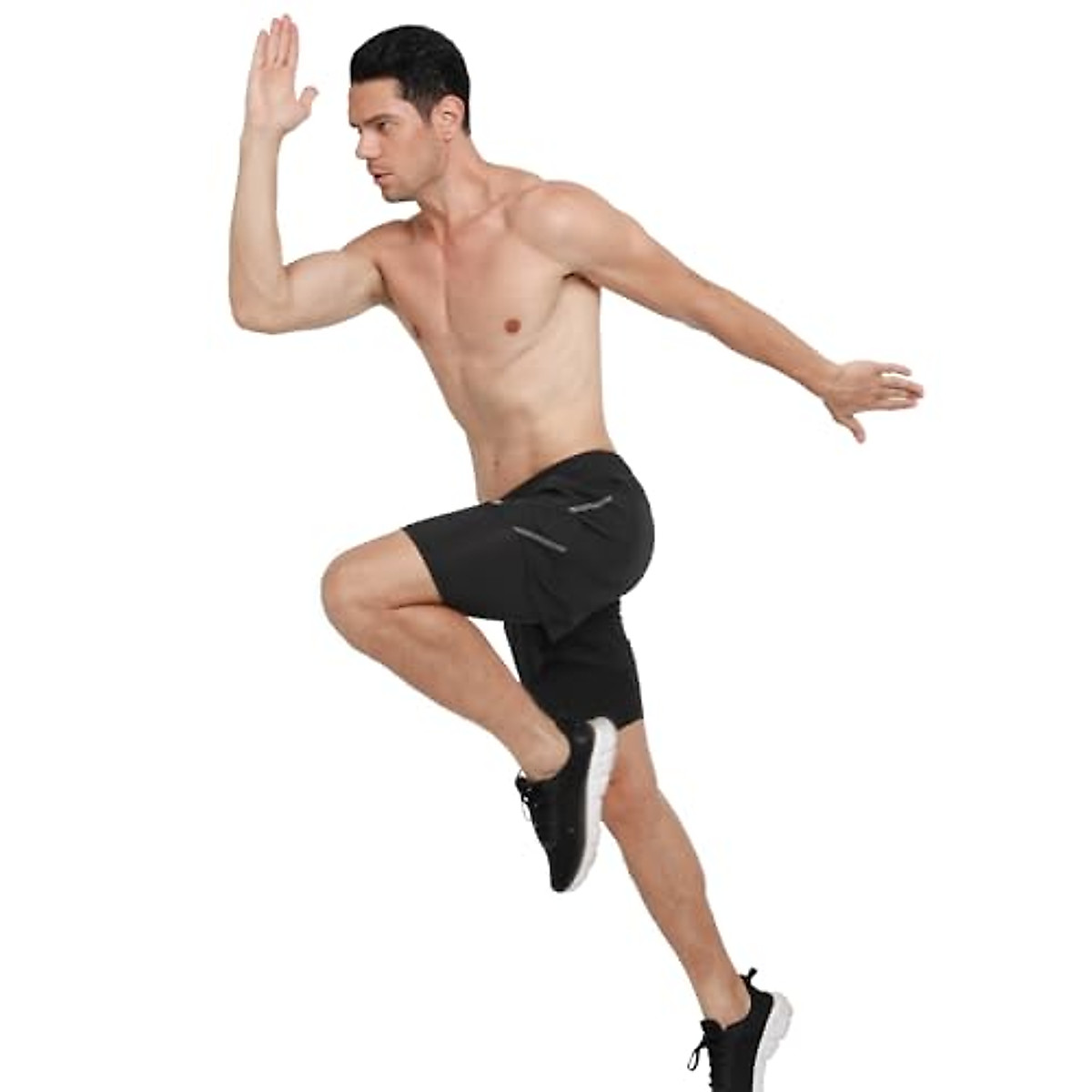 ARSUXEO Men's 2 in 1 Active Running Shorts with 2 Zipper Pockets B191 Black Size Medium