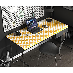 Modern Peel and Stick Wallpaper Orange and White Mosaic Checkered Contact Paper 17.7"x78.8" Self Adhesive Lattice Wallpaper Removable Decorative Wallpaper for Bedroom Countertops Cabinet Vinyl Roll