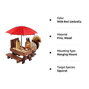 Squirrel Feeder Picnic Table with Umbrella, Wooden Squirrel Feeders for Outside with Corn Cobs, Cute Chipmunk Feeder with Solid Structure for Squirrel Gift (red)