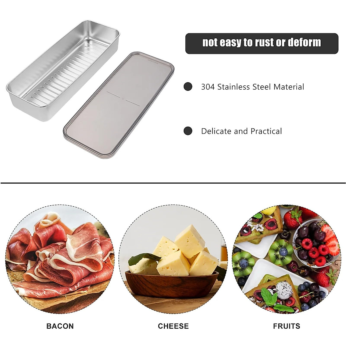 ninesung Bacon Container for Refrigerator | 2 Pack | Bacon Keeper | 304 Stainless Steel | Airtight Deli | Meat Storage Containers | Fridge Organizer Bins | Kitchen Food Storage Containers with Lids