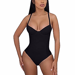 Bengbobar Women Bodysuit Shapewear Firm Control Ultra Light Built-in Bra V Neck Body Shaper 3X-Large Black