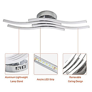 Goeco 4-Light Modern Ceiling Light 24W 2200LM LED Ceiling Light Fixture Neutral White 4000K Curved Design Flush Mount Ceiling Lamp for Hallway, Kitchen, Bedroom, Living Room 110V(Natural White)