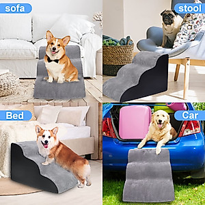Dog Stairs for Small Dogs,3 Steps Cat Steps for High Bed or Couch,Non-Slip Dog Ramp with Removable Washable Cover,15.74’’ High,for Small Pets, Older Dogs, Cats with Joint Pain