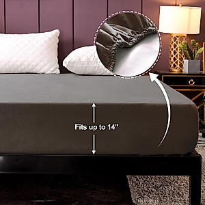 NTBED Waterproof Mattress Protector Cover King Size Deep Pocket Polyester Bed Mattress Pad Cover Solid Color Fitted Sheet (80” x 78” (Dark Grey, King)