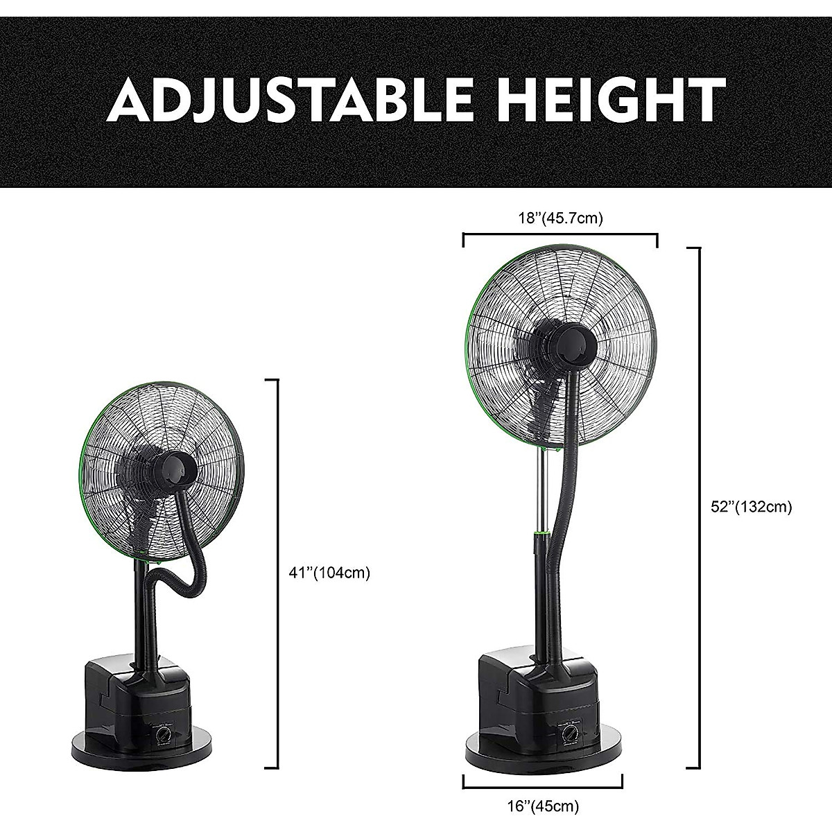 Simple Deluxe 18 Inch Misting fan Adjustable height Oscillating Cooling Pedestal fan with Remote Control, Ideal for Backyards, Patios and More, Black