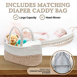 Premium Baby Changing Basket with Leather Handles and Plush Foam Pad - Changing Basket for Baby Dresser - Works great as Changing Table Basket and Baby Change Basket - Baby Changing Basket for Dresser