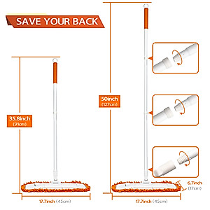 JEHONN Carpet Floor Sweeper Manual with Horsehair, Dust Mop for Floor Cleaning with 2 Washable Microfiber Pads