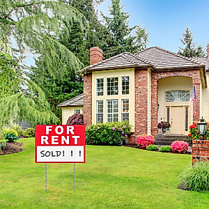 Ripeng 4 Pcs 17 x 13 Inch for Rent Sign with Stand Double Sided Corrugated Plastic Red White for Lease Sign with 8 Pcs Tall Iron Stands for Outdoor House Business Rental Car Apartment (17 x 13 Inch)