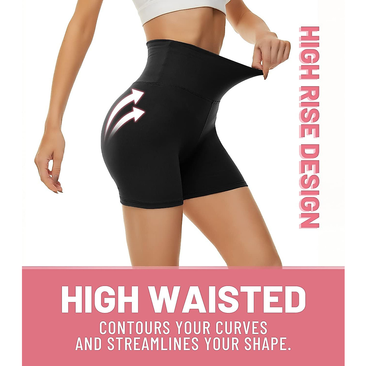 CAMPSNAIL 2 Pack Biker Shorts Women - 5" High Waist Workout Tummy Control Spandex Shorts for Gym Athletic Yoga