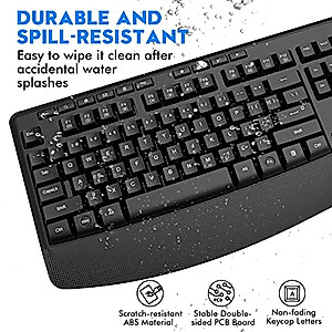 Wireless Keyboard and Mouse Combo, E-YOOSO 2.4GHz Full-Sized Ergonomic Wireless Keyboard with Wrist Rest, 3 DPI Adjustable and 6 Buttons Cordless USB Mouse for Computer, Laptop, PC, Windows (Black)