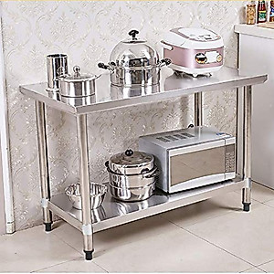 Kitchen Stainless Steel Catering Table, 24" X 48" Heavy Duty NSF Commercial Food Prep Table，Double Layer Metal Scratch Resistant Worktable with Adjustable Shelf for Garage Restaurant Kitchen, Silver