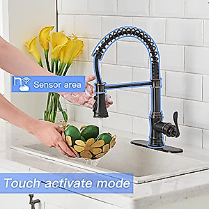 Evolvegoods Touch Kitchen Faucet with Pull Down Sprayer 3 Modes Oil Rubbed Bronze Spring Commercial Single Handle One Hole High Arc Goose Neck Touch Activated Faucet for Kitchen Sink Solid Brass