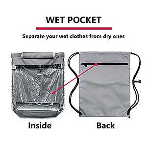 HOLYLUCK Packable Drawstring Sackpack Wet Pocket with Zipper and Water Bottle Mesh Pockets (Grey)