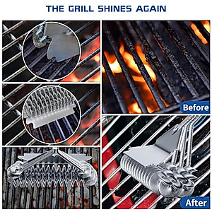 Grill Brush and Scraper Bristle Free, Grill Brush for Outdoor Grill, 17" Stainless Steel BBQ Brush for Grill Cleaning, Grill Accessories Gifts for Men, Hooks Included