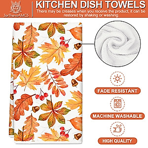 JarThenaAMCS Fall Leaves Kitchen Towels Watercolor Maple Leaves Dish Towels 18 x 28 Inch Autumn Hand Drying Tea Towels for Thanksgiving Cooking Baking Cleaning Wipe, Set of 2