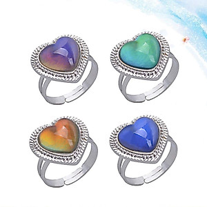 Amosfun 4PCS mood rings for ring girls kids boys bulk women- Heart Shape Adjustable Creative Fashion Mood Rings Finger Rings Color Change Rings