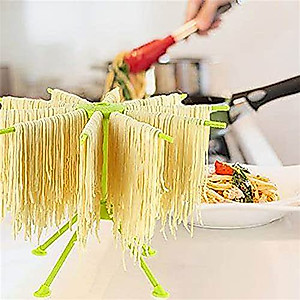 Pasta Drying Rack with 10 Bar Handles, Collapsible Household Noodle Dryer Rack Hanger (10 Bars, Green)