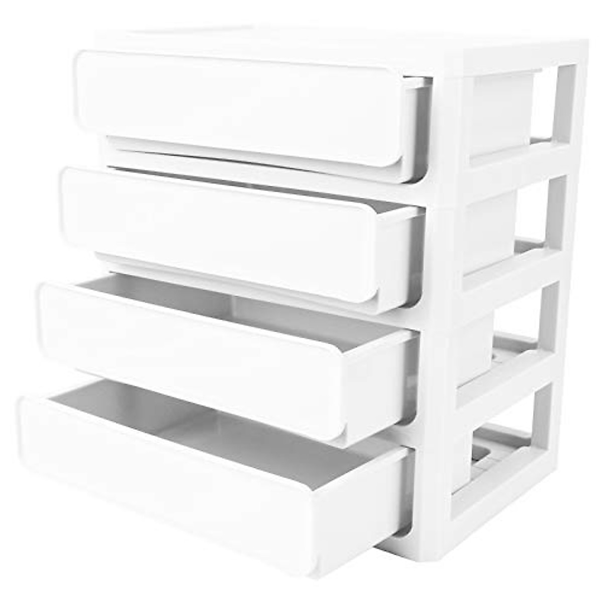 Cabilock Desktop Storage Drawer 4 Tier Desk Organizer Multi Functional Personal Organizer Mini Sliding Drawers Heavy Duty Plastic Containers for Storing Jewelry Makeup Arts Craft Stationery White