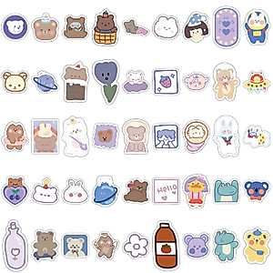 Cute Korean Bear Stickers for Hydroflasks 90pcs, Aesthetic Lovely Vinyl Decals for Water Bottles Laptop Journal Scrapbook Phone Skateboard Luggage Guitar