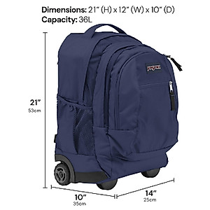 JanSport Driver 8 Rolling Backpack and Computer Bag for College Students, Teens, Navy - Durable Laptop Backpack with Wheels, Tuckaway Straps, 15-inch Laptop Sleeve - Premium Bookbag Rucksack