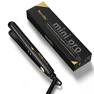 Terviiix Mini Flat Iron for Short Hair Temperature Adjustable, 1/2 Inch Mini Small Portable Ceramic Travel Hair Straightener for Men, Black