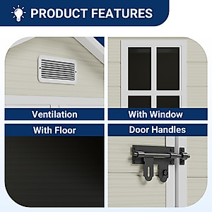 Poteban Outdoor Storage Shed, 5x3FT Resin Shed with Floor and Lockable Door for Bike, Garbage Cans,Garden Accessories, Sandstone