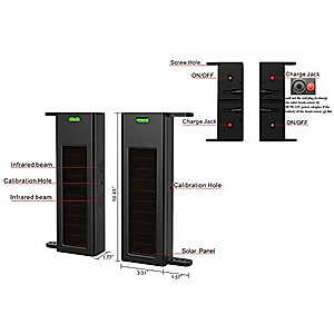 HTZSAFE Solar Wireless Outdoor Photoelectric 2 Beam Sensor Waterproof(IP66) Wireless Transmission Range Up to 1/4Mile Infrared Detection Range Up to 190 Feet