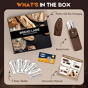 Elegant Magnetic Bread Lame Dough Scoring Tool,Lame Bread Tool with Turntable Design,Bread Scoring Knife for Bread Baking & Sourdough Baking,Bread Razor Tool with 5 Razor Blades-Black Walnut Wood