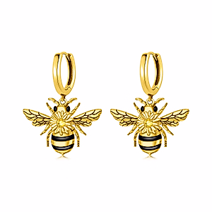 Bee Earrings S925 Sterling Silver Hypoallergenic Gold Plated CZ Bumble Bee Huggie Hoop Earring Queen Bee Jewelry Gifts for Women