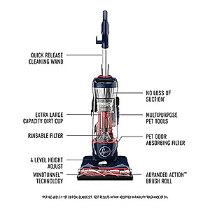 Hoover MAXLife Pet Max Complete, Bagless Upright Vacuum Cleaner, For Carpet and Hard Floor, UH74110, Blue Pearl
