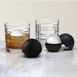 Whiskey Glasses Barware Set - 2 Old Fashioned Glasses with 2 Chilled Whisky Ice Ball Molds