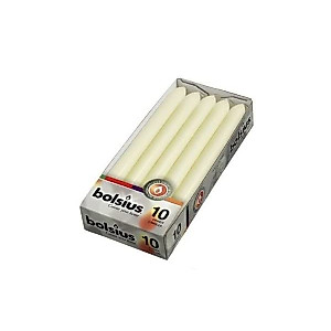 BOLSIUS Ivory Dinner Candles - 10 Pack Unscented 9 Inch Straight Taper Candle Set - 8 Hour Burn Time - Premium European Quality - Smokeless And Dripless Household, Spa, Wedding, And Party Candlestick