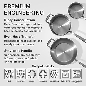 Made In Cookware - 6 Piece Stainless Saucepan Set - 5 Ply Clad - Includes Stainless Steel Saucepans and Saucier with Lid - Professional Cookware - Crafted in Italy