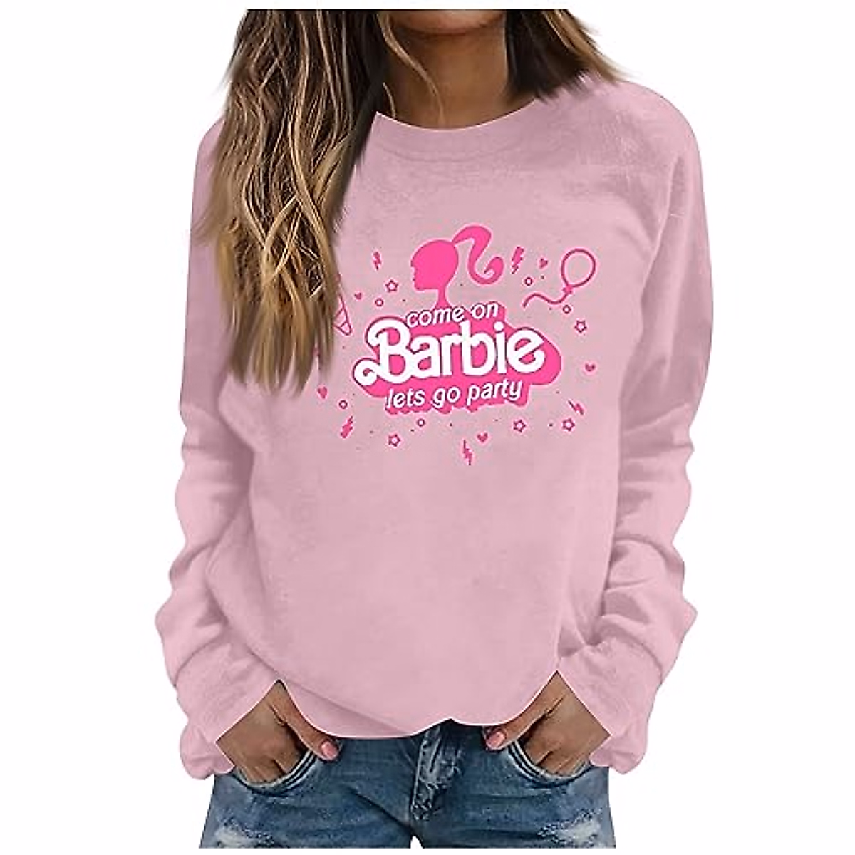 ANNAPU Come On Let's Go Party Sweatshirt Women Trendy Girls Shirt Cute Bachelorette Pullover Fall Casual Holiday Tops Pink