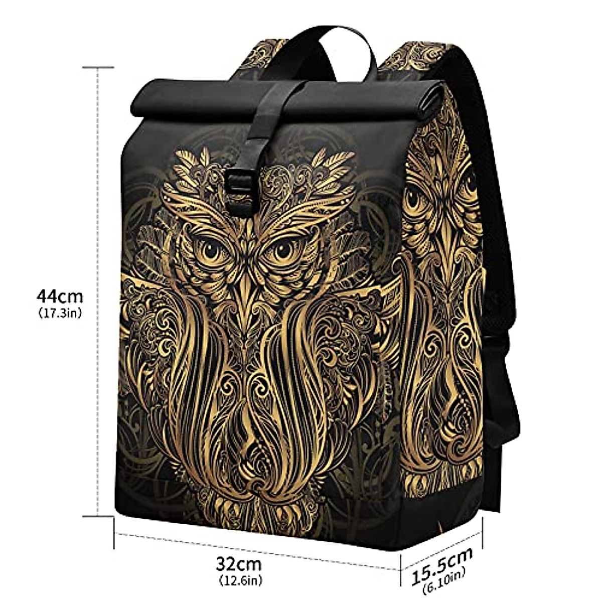 ALAZA Hand Drawn Boho Totemic Mascot Owl Large Laptop Backpack Purse for Women Men Waterproof Anti Theft Roll Top Backpack, 13 - 17.3 inch